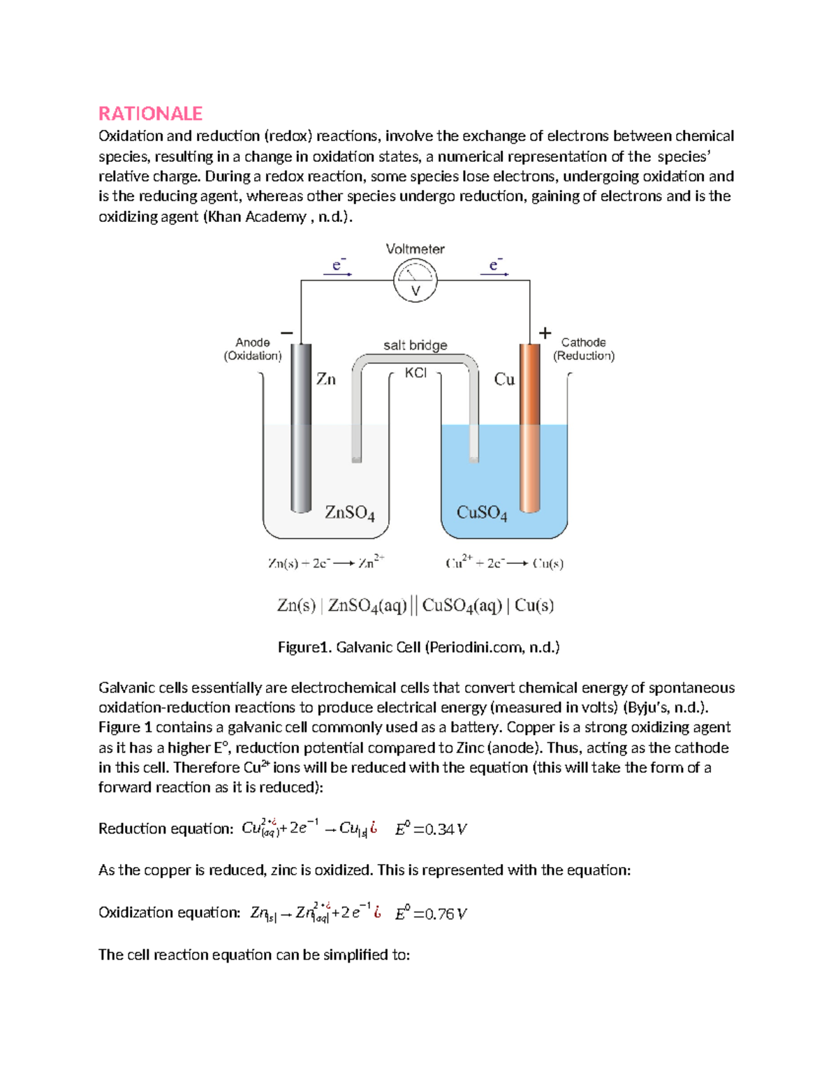 Chemistry IA2 Student Experiment - RATIONALE Oxidation and reduction ...