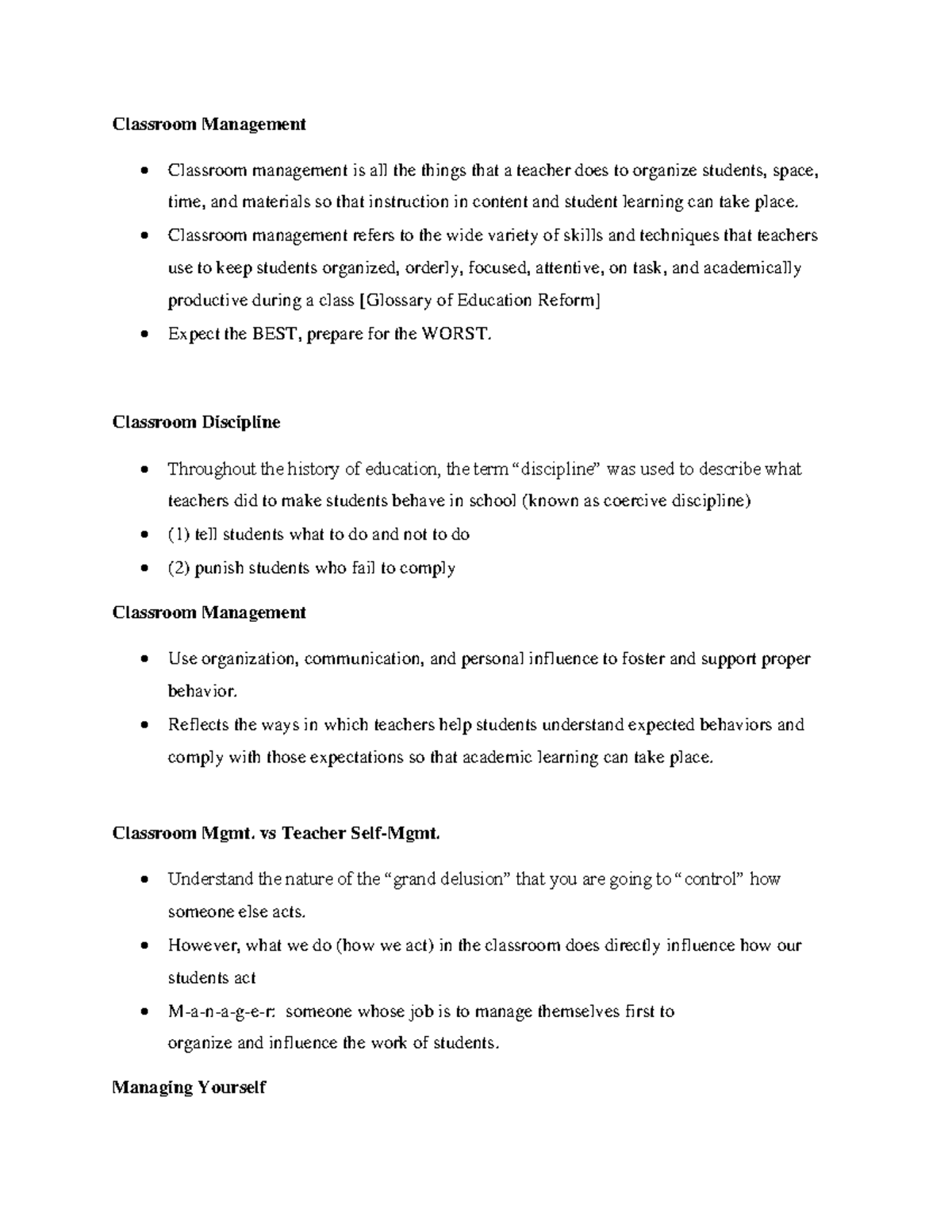 Classroom Management - Lecture Notes 1: Key Concepts & Strategies - Studocu