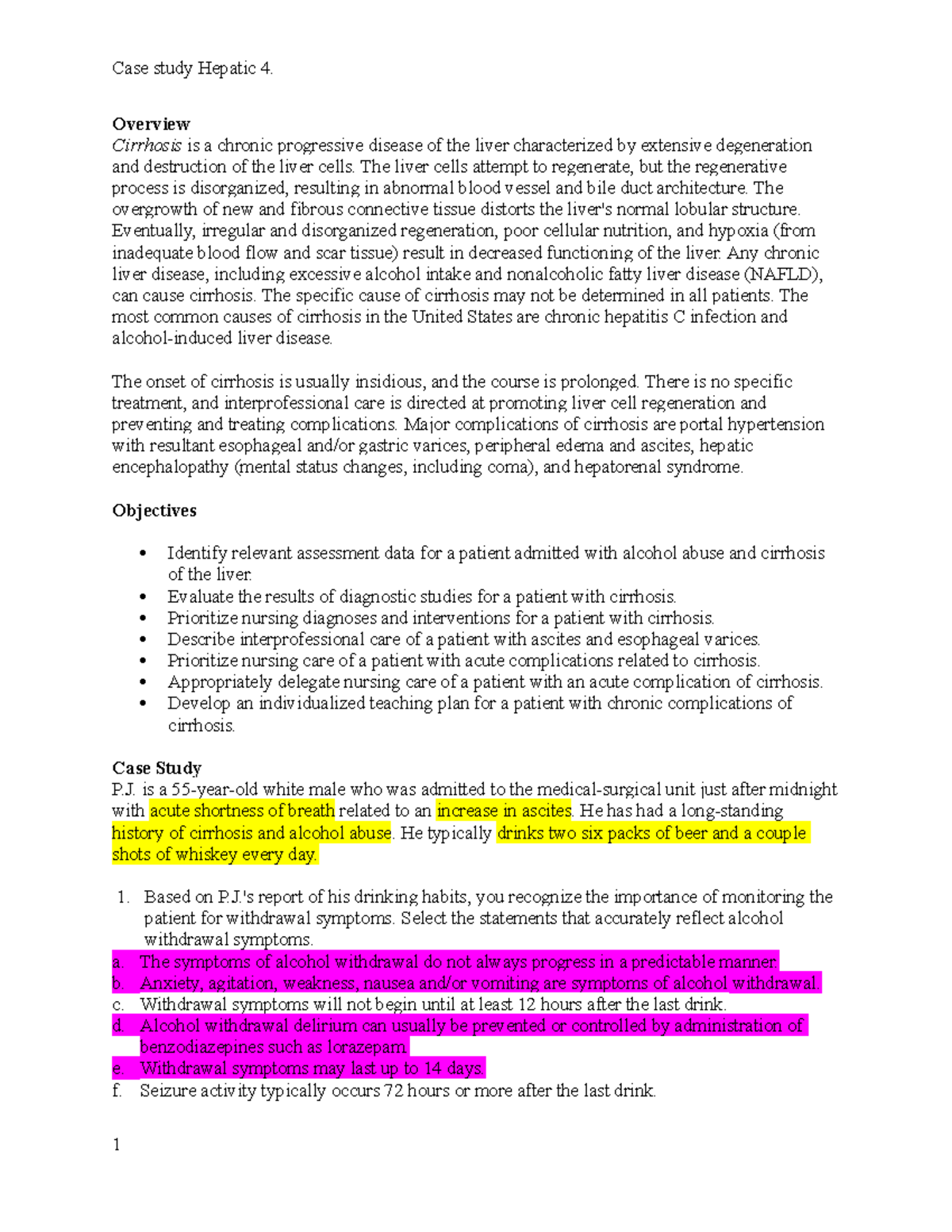 Cirrhosis Case Study 2.0: Key Aspects & Nursing Care Considerations ...