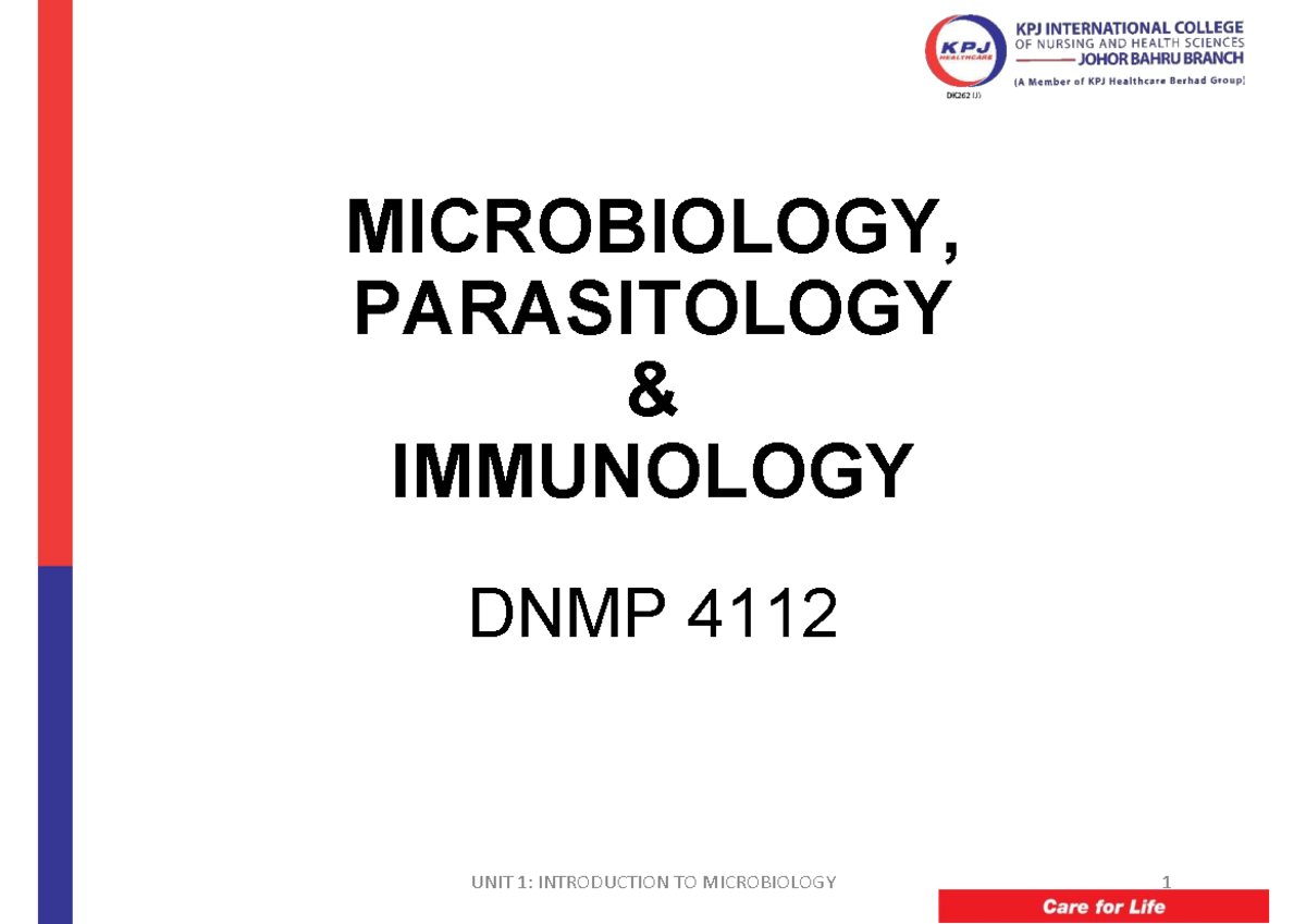 DNMP 4112: Introduction to Microbiology - Unit 1 - Studocu