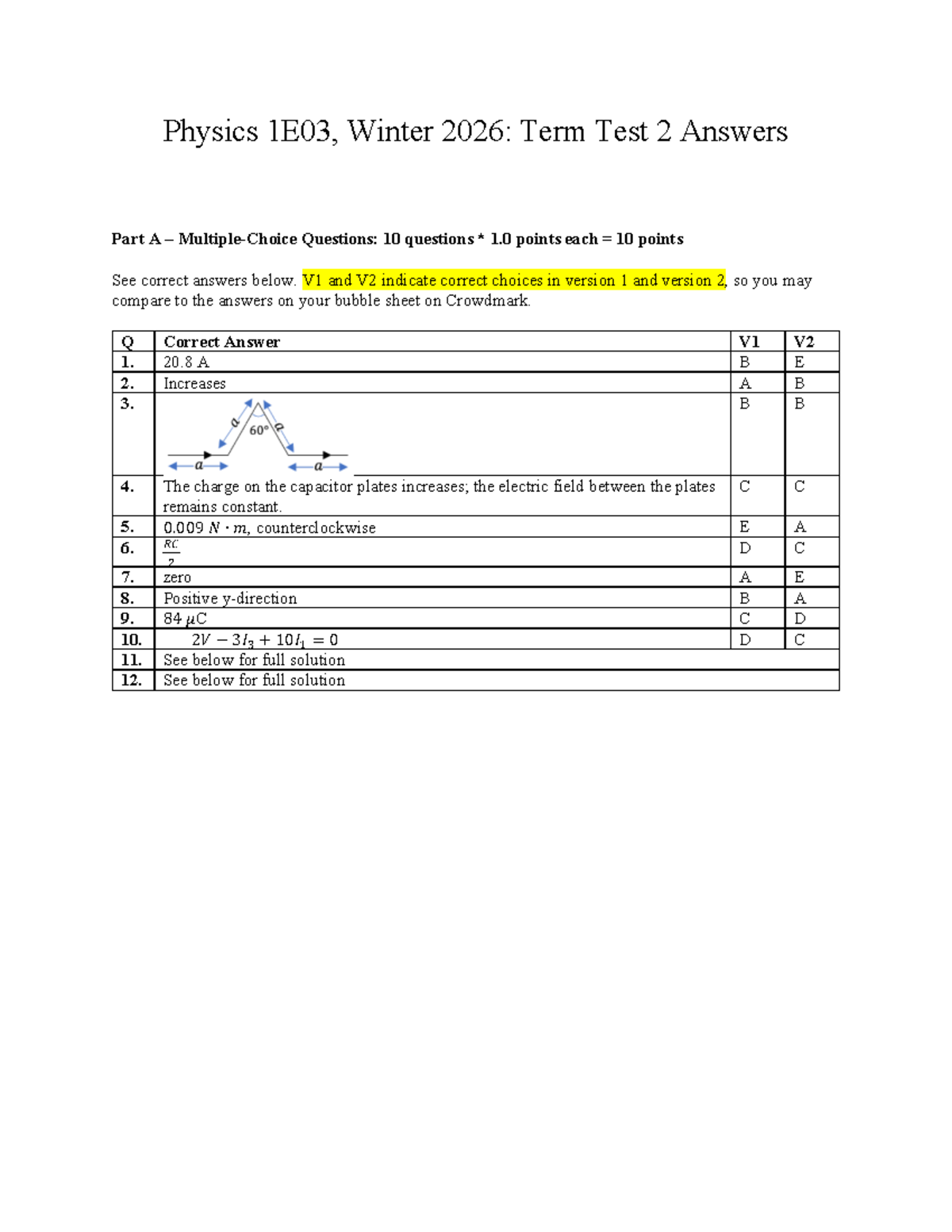 Physics 1E03: Winter 2026 Term Test 2 Answers & Solutions - Studocu