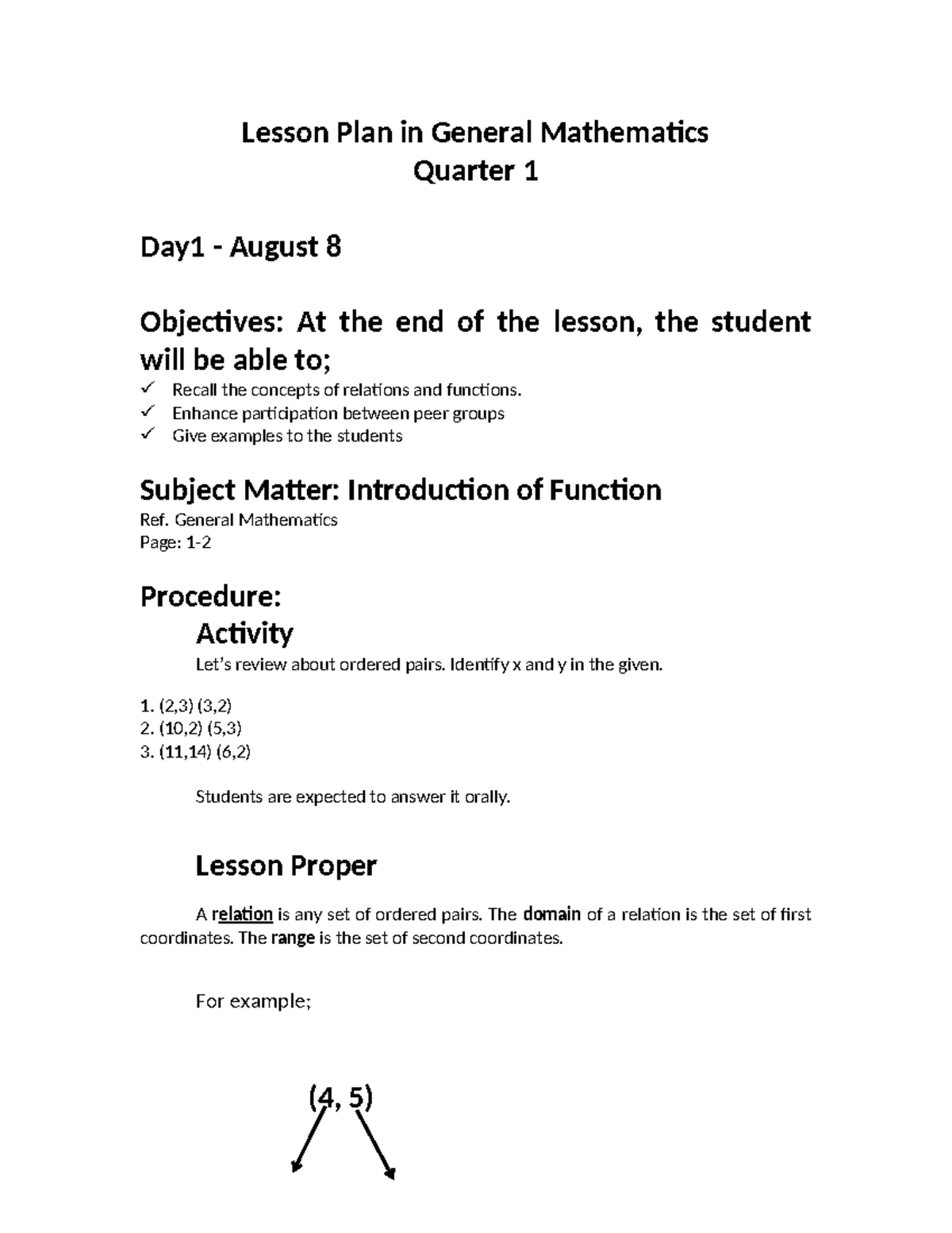 Lesson Plan in General Mathematics - Lesson Plan in General Mathematics ...