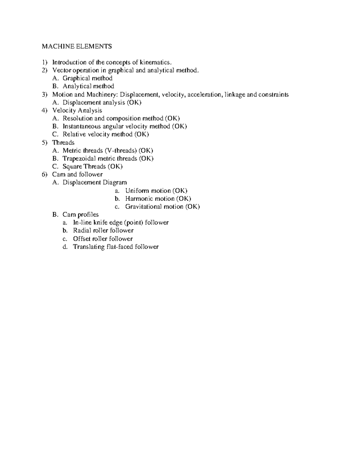 Machine Elements: Kinematics, Threads, and Motion Analysis Notes - Studocu