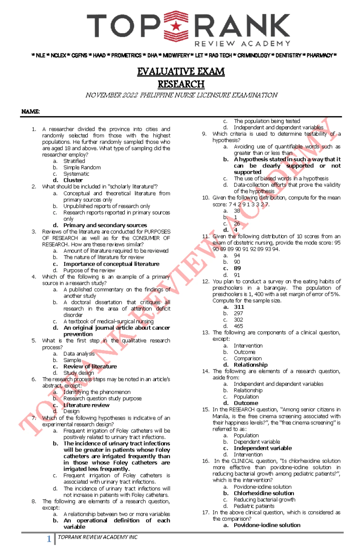 EVAL EXAM - FUNDAMENTALS OF NURSING (MAY 2024 REVIEW) - Studocu