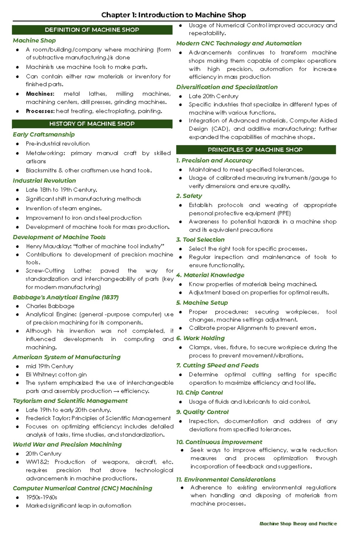 MSTP Chapter 1: Introduction to machine shop and its operations - Studocu