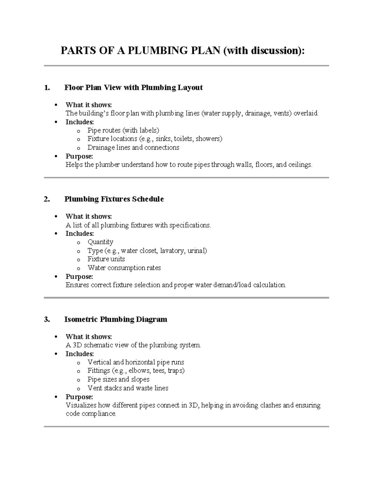Plumbing Plan Overview: Layout, Fixtures, and Systems Analysis - Studocu