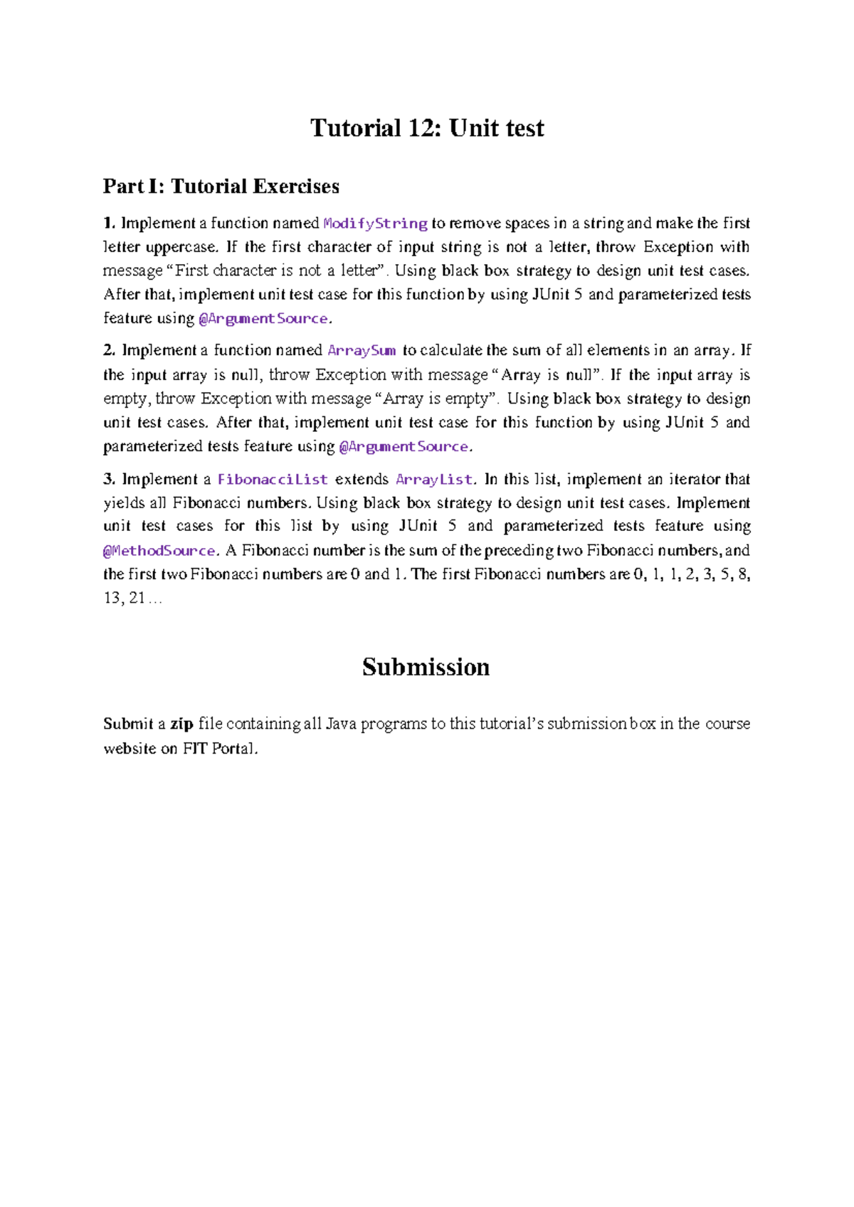Tut12 - Good - Tutorial 12 : Unit test Part I: Tutorial Exercises ...