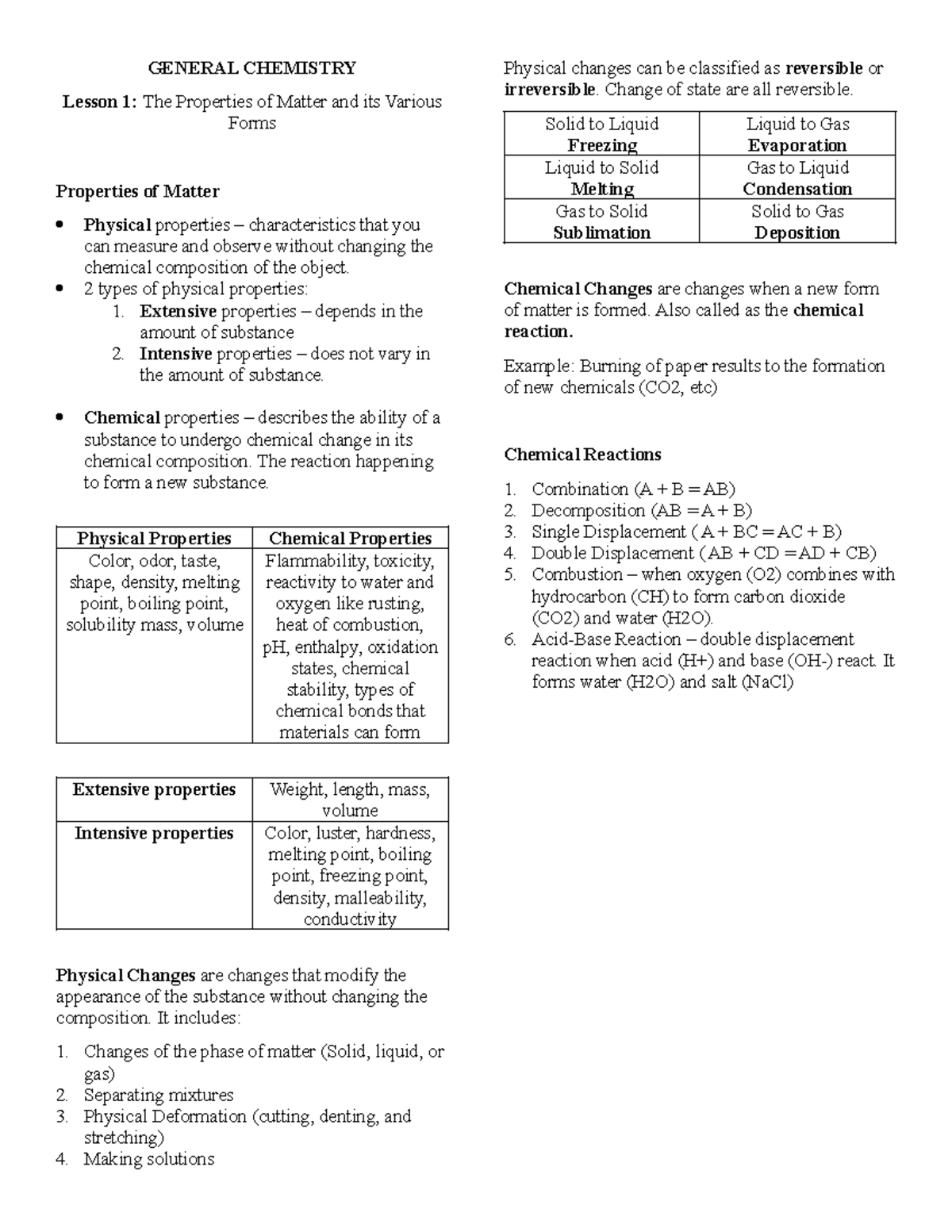 Lesson 1 - Properties of Matter: Physical & Chemical Characteristics ...