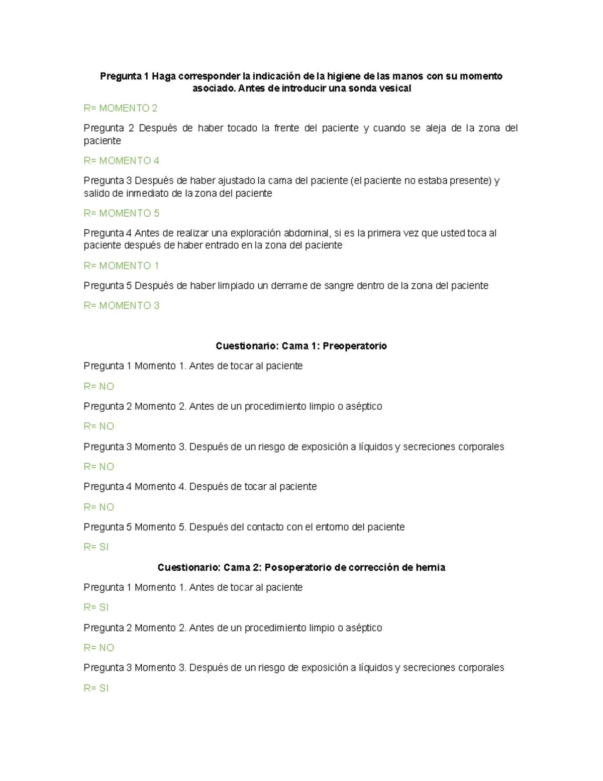 Cuestionario de Higiene de Manos: Respuestas y Prácticas ASG 101 - Studocu
