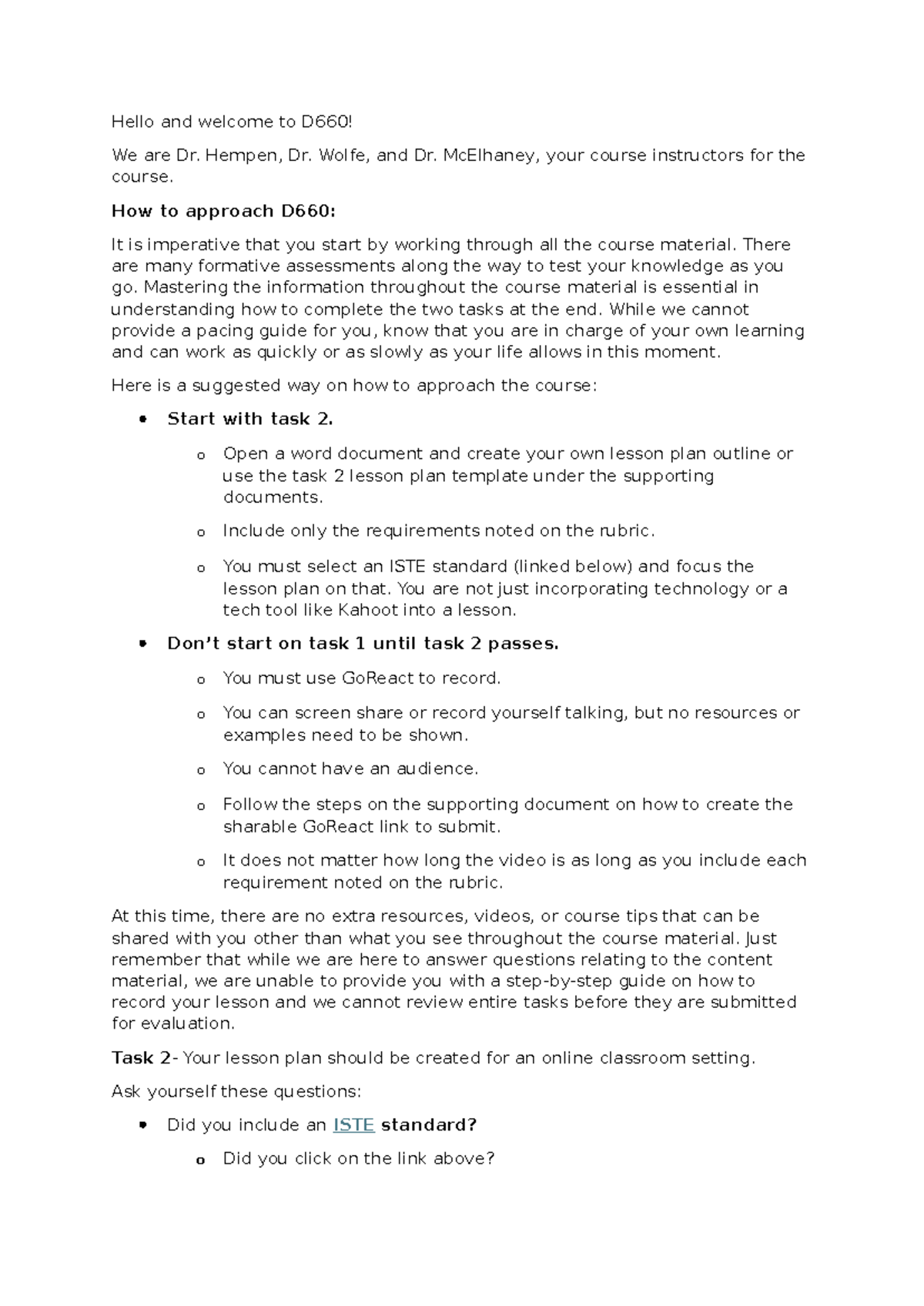 D660 Course Info: Approaching Tasks 1 & 2 for Online Lesson Planning ...