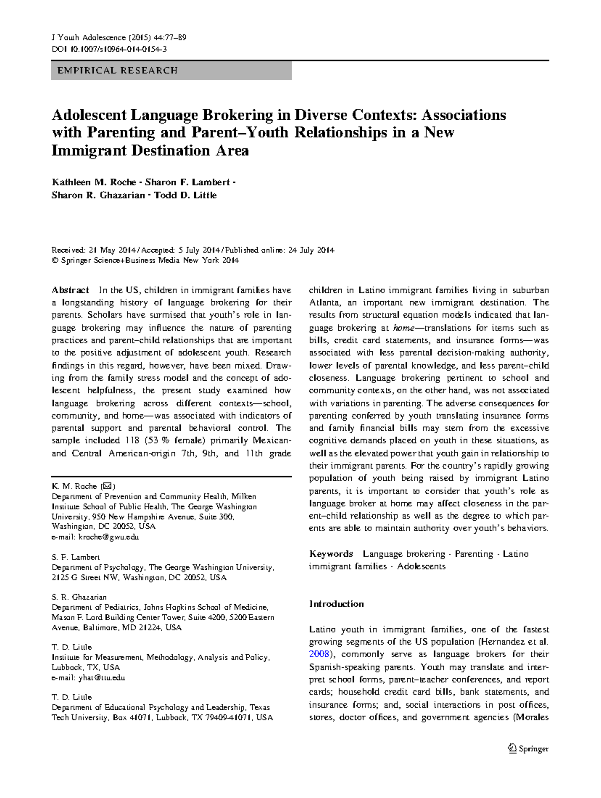 Impact of Adolescent Language Brokering on Latino Family Parenting ...
