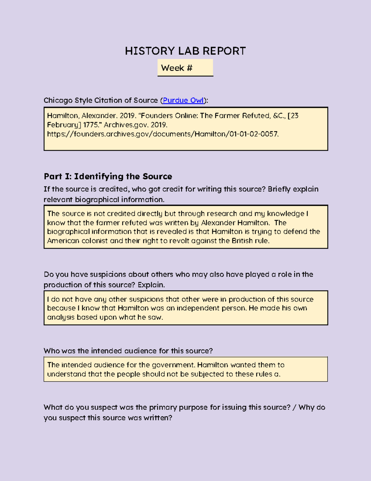 History LAB Report H105: Analysis of Hamilton's "The Farmer Refuted ...