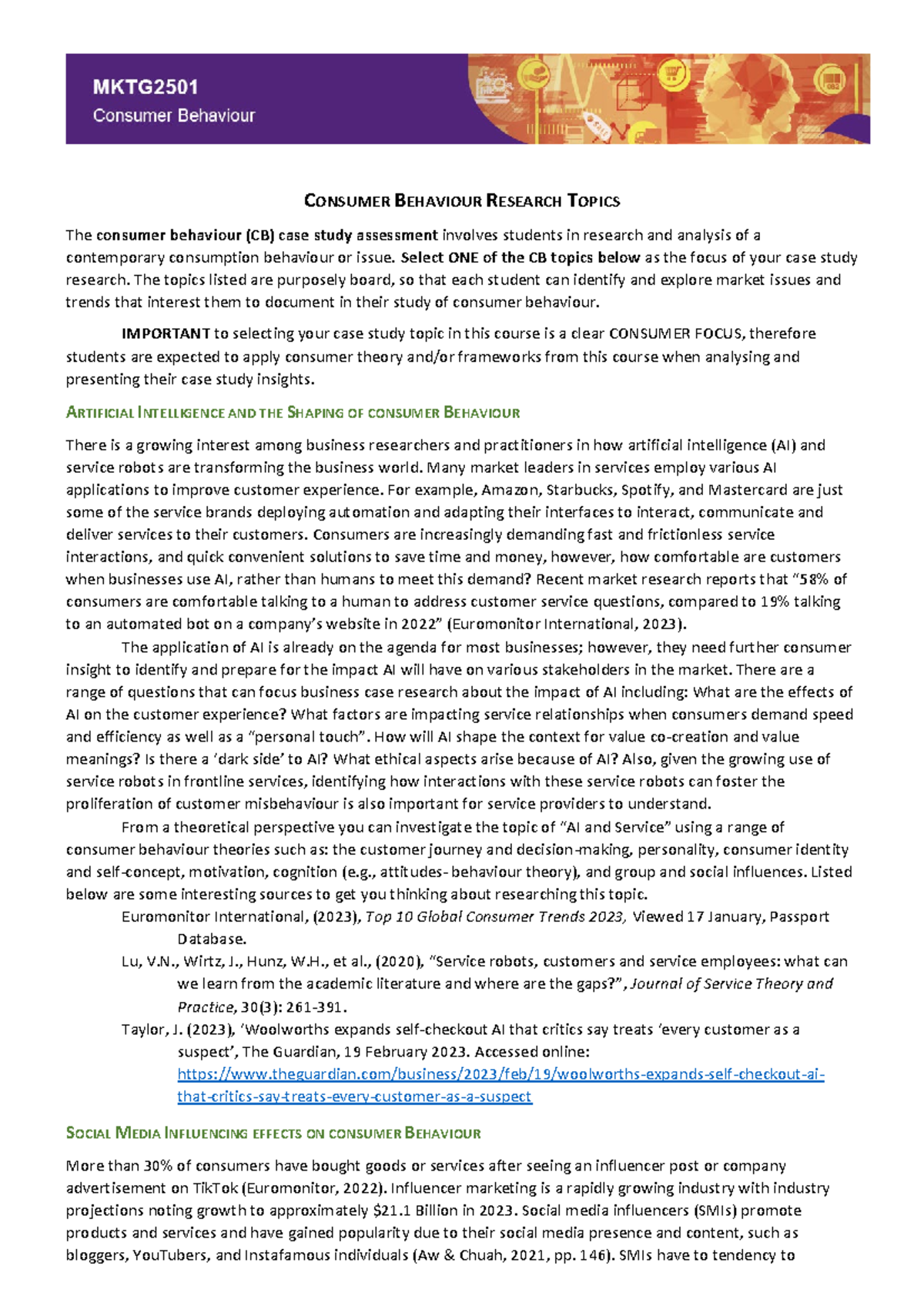 CB Research Topics 2023-posted - CONSUMER BEHAVIOUR RESEARCH TOPICS The ...