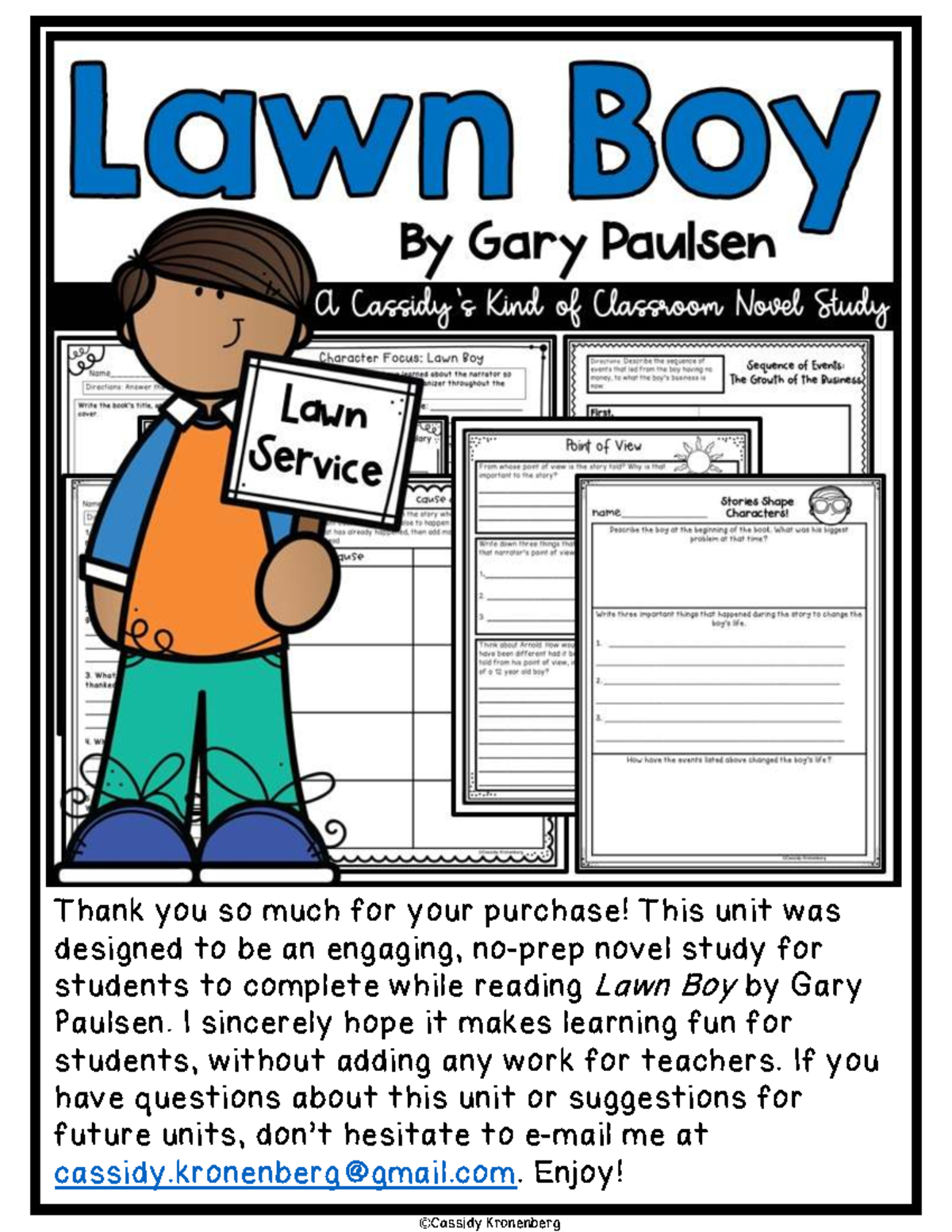 Lawn Boy (Novel Study) - Engaging Activities & Comprehension Questions ...