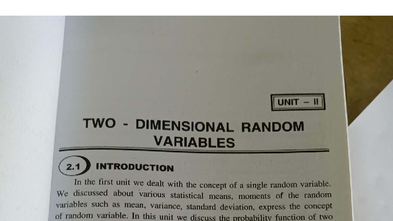 APS UNIT-3: Two Dimensional Random Variables and Their Properties - Studocu
