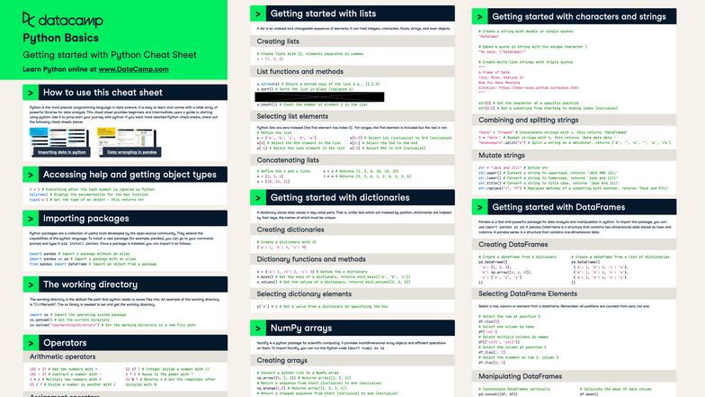 Python Basics Cheat Sheet: Lists, Strings, and DataFrames - Studocu