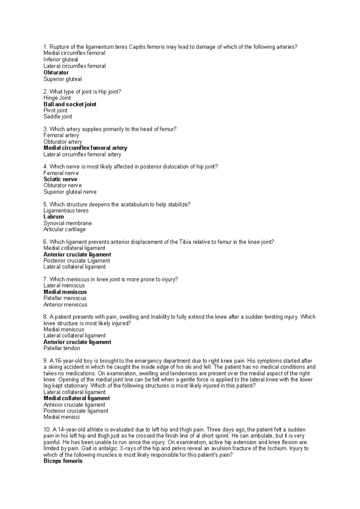Lower Limb Q's - Practice Questions on Locomotor System (ANAT 101 ...