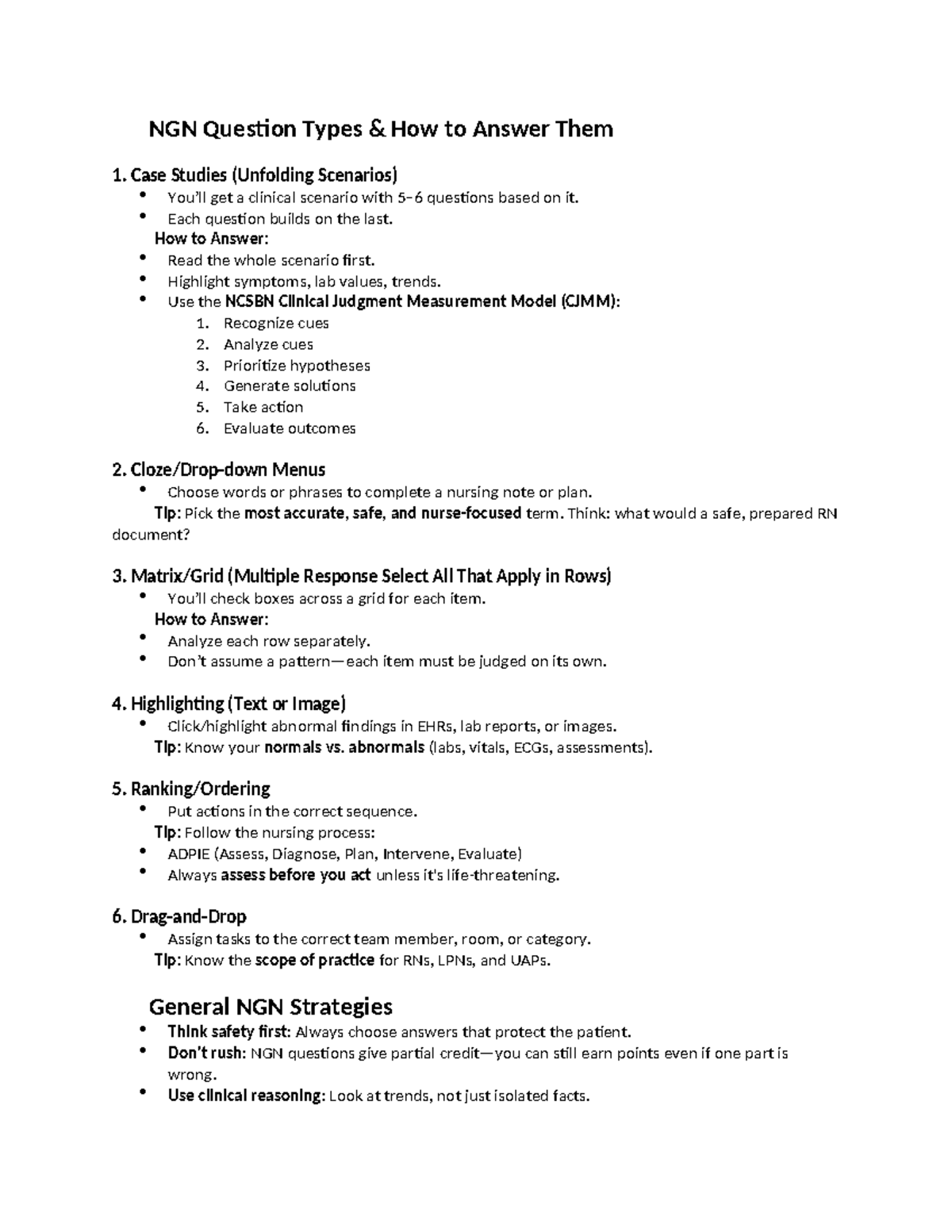 NGN Question Types: Strategies for Answering Case Studies & More - Studocu