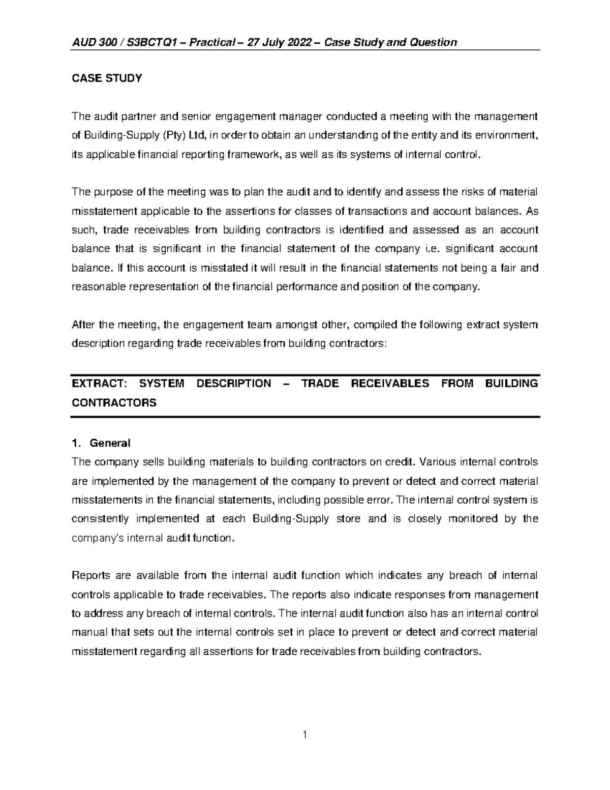 Internal Controls for Trade Receivables Audit - Case Study Analysis ...