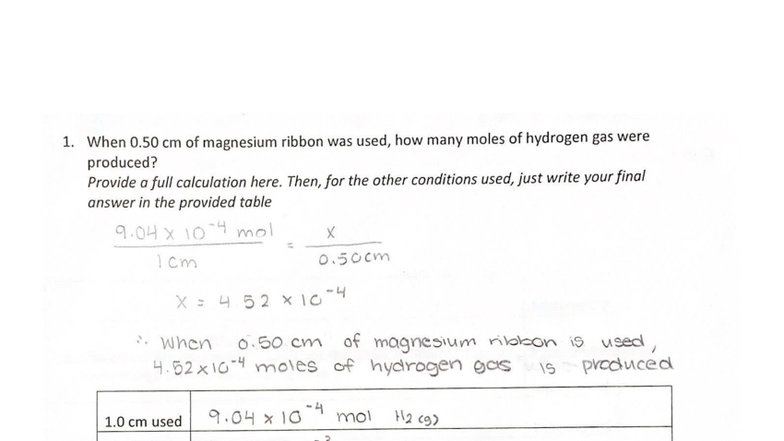 Unit 2 - Lab: Molar Volume of Hydrogen Gas Investigation - Studocu
