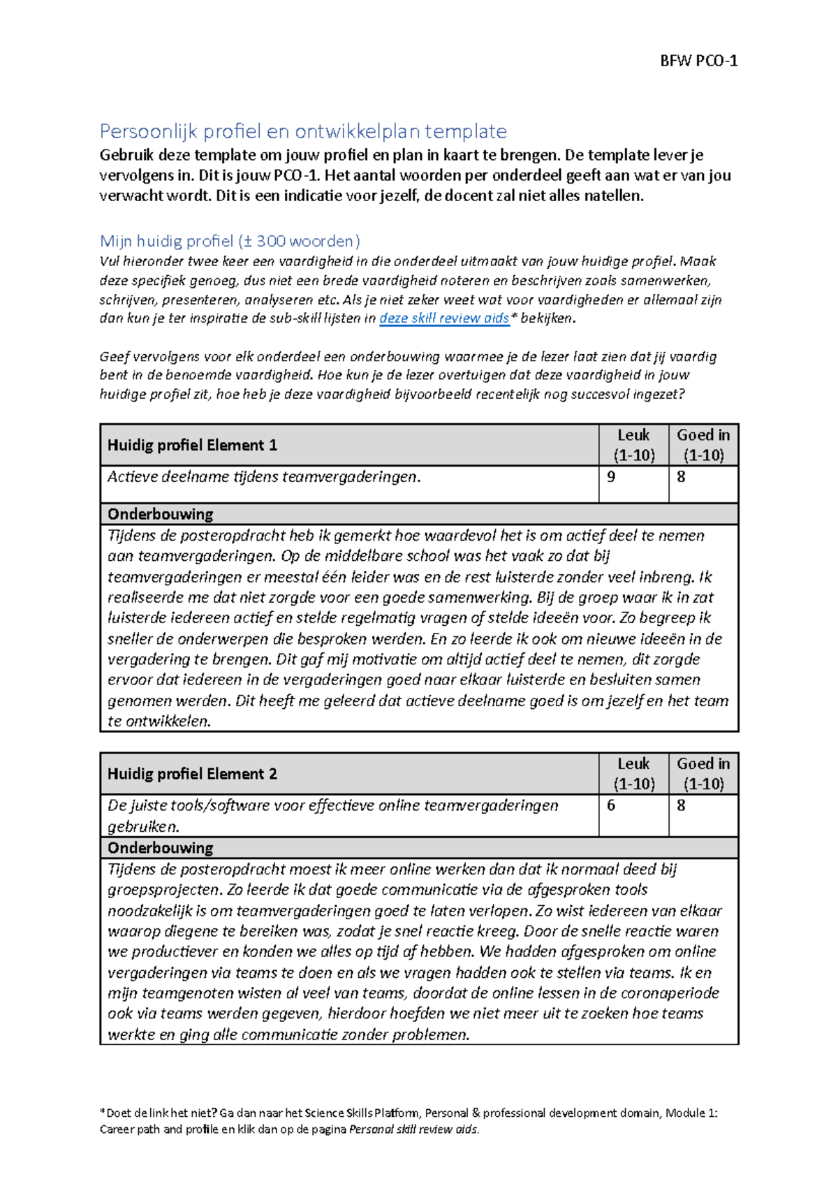 Persoonlijk Profiel en Ontwikkelplan Template - BFW Carrière Opdracht 1 ...