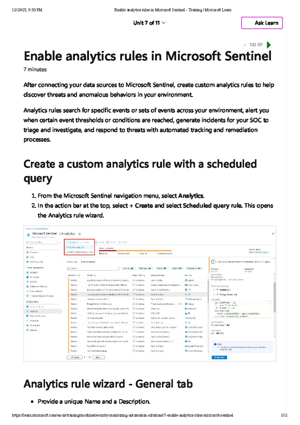 Unit 7: Enable Analytics Rules in Microsoft Sentinel Training - Studocu