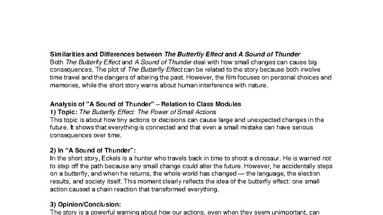 A Sound of Thunder (ENG 101) Complete Analysis and Comparison - Studocu
