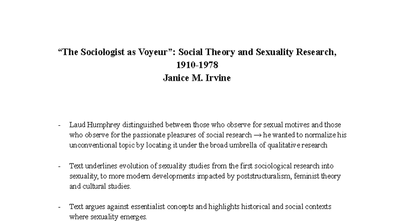 Sociology of Sexuality: Theories and Research Insights (TASK UNIT - 18 ...