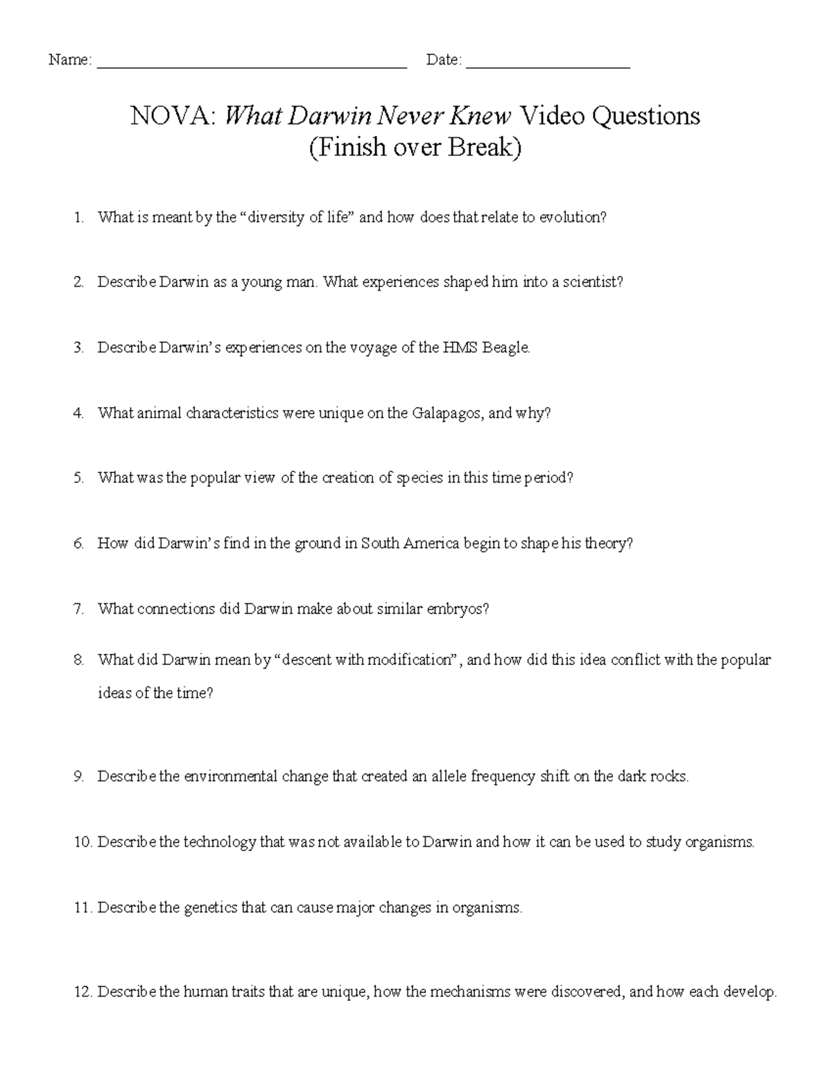 NOVA Video Questions: What Darwin Never Knew Insights and Analysis ...