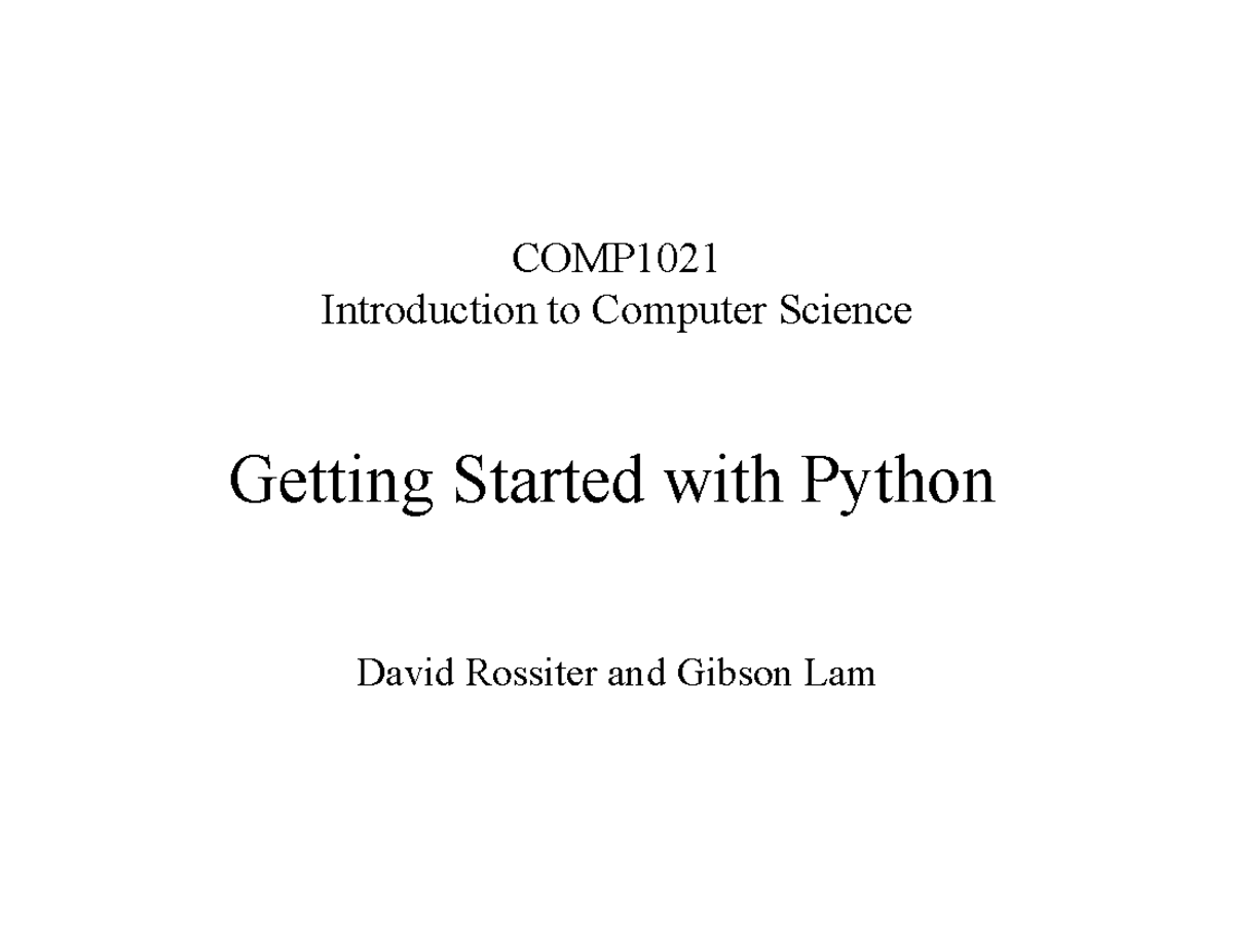 COMP1021 Intro to Python Programming: Getting Started Guide - Studocu