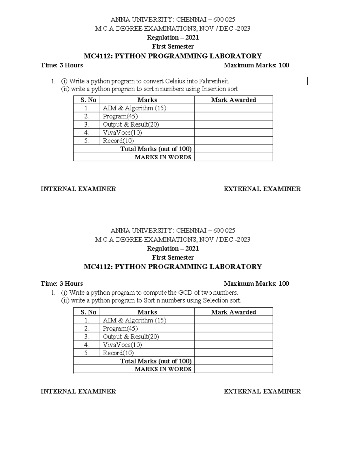 MC4112: Python Programming Lab Practical Exercises and Solutions - Studocu