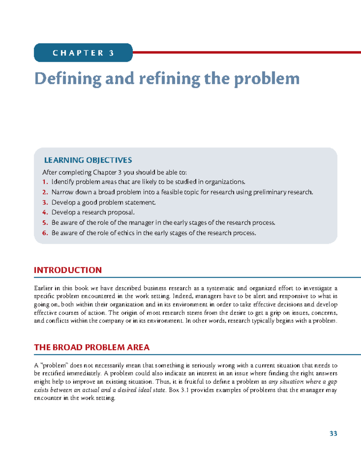 CHAPTER 3: Defining and Refining the Research Problem in Business - Studocu