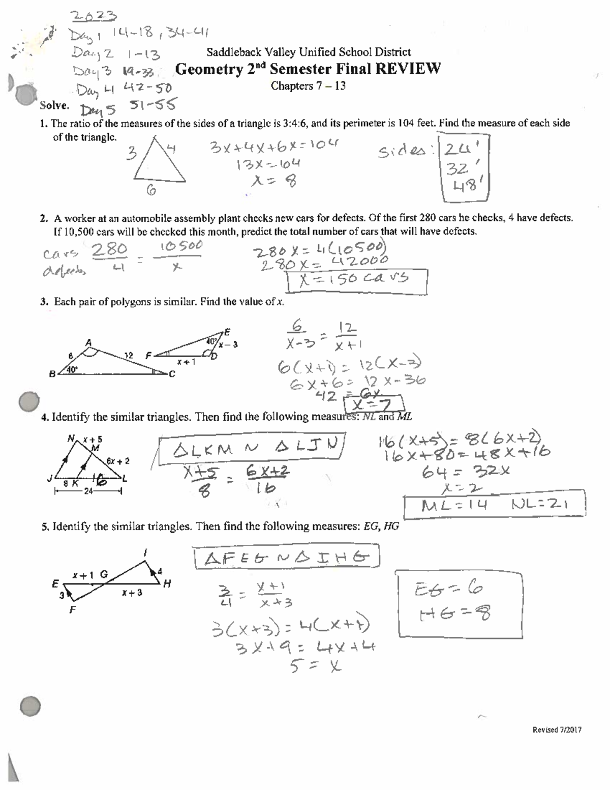 SS101 Geometry 2nd Semester Final Exam REVIEW Chapters 7-13 - Studocu