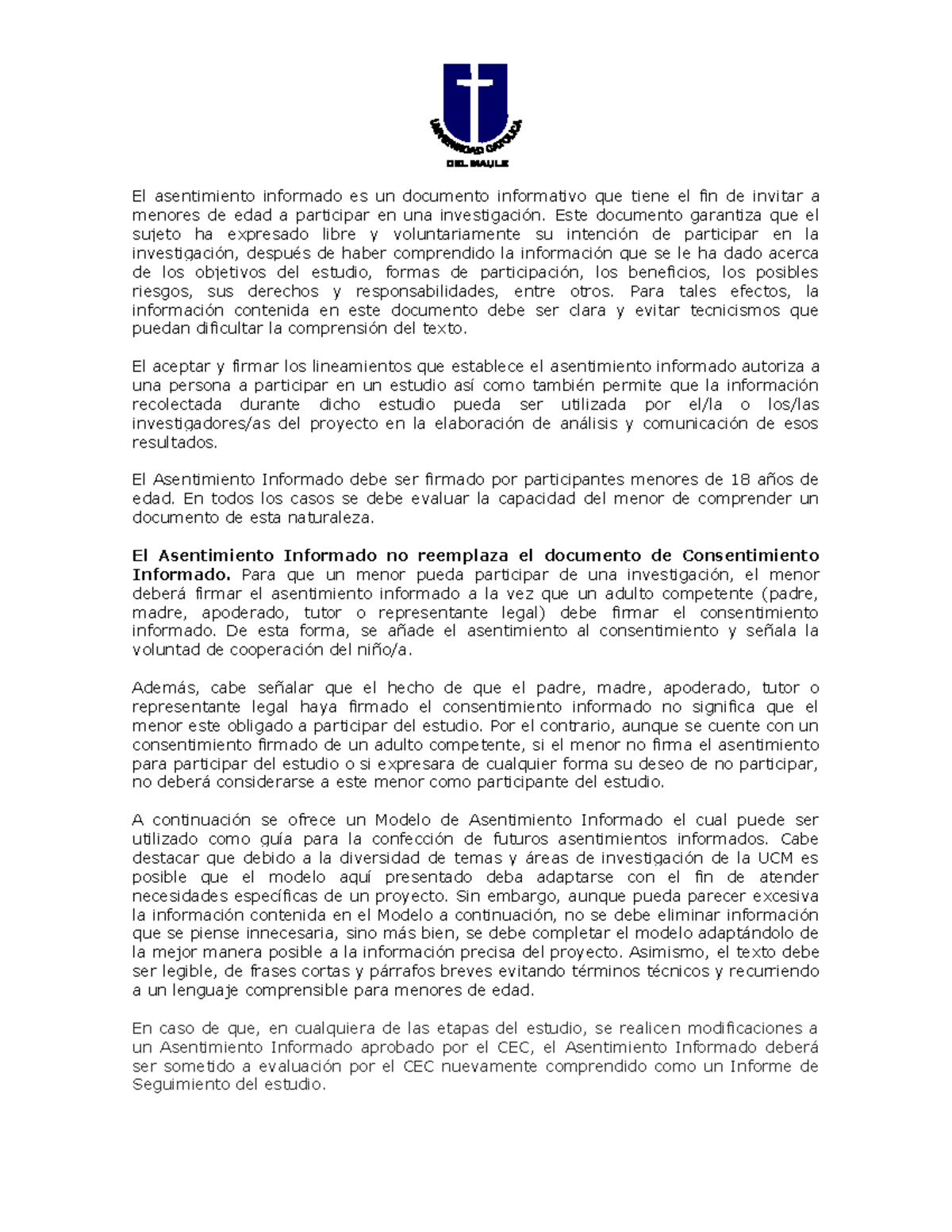 Modelo de asentimiento informado CEC UCM 1 - El asentimiento informado ...