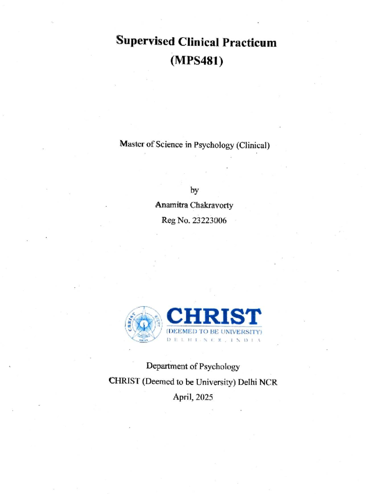 Supervised Clinical Practicum - Reflections and Insights (23223006 ...
