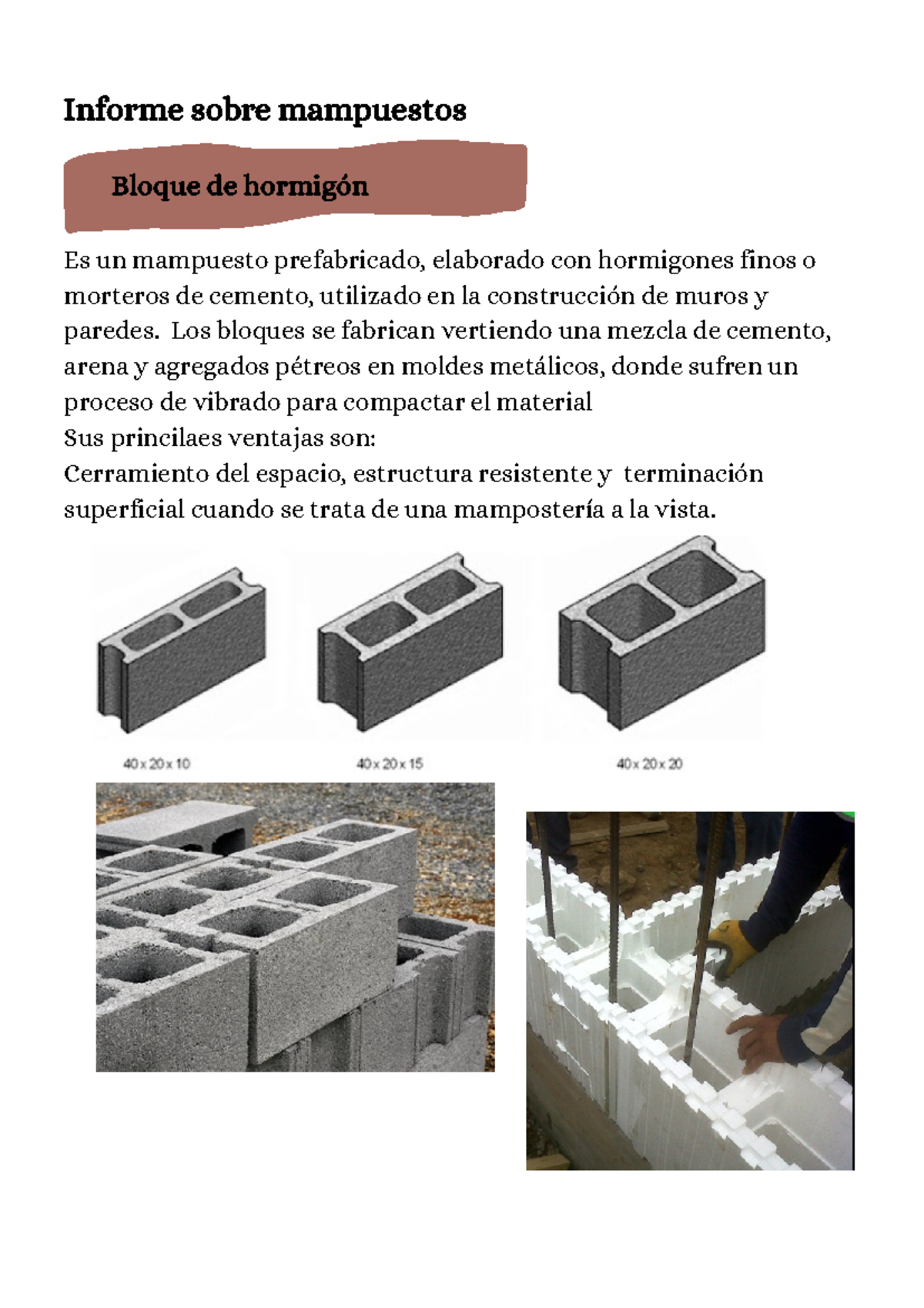Informe sobre mampuestos - Bloque de hormigón Informe sobre mampuestos ...