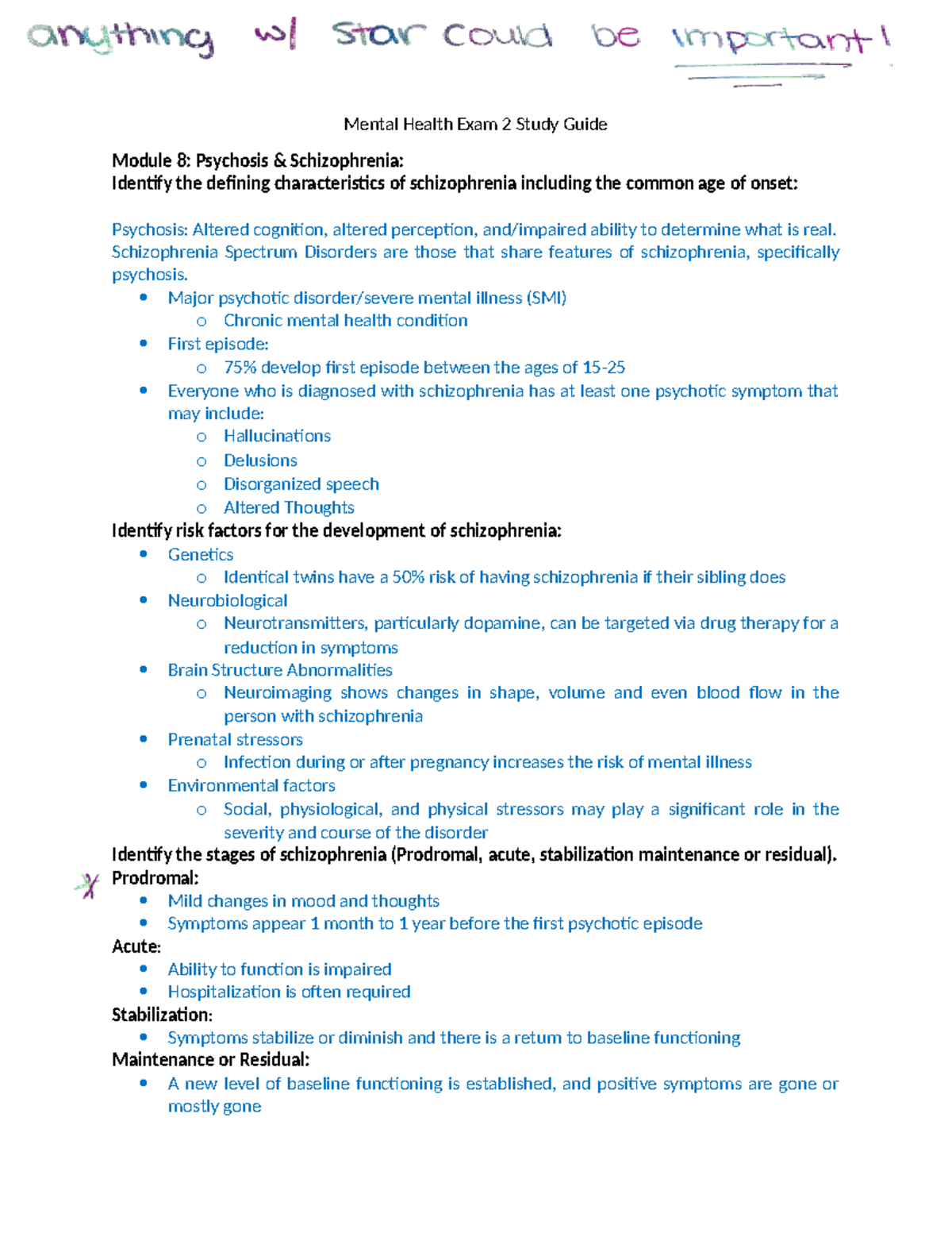 Mental Health Exam 2 Study Guide - Mental Health Exam 2 Study Guide ...