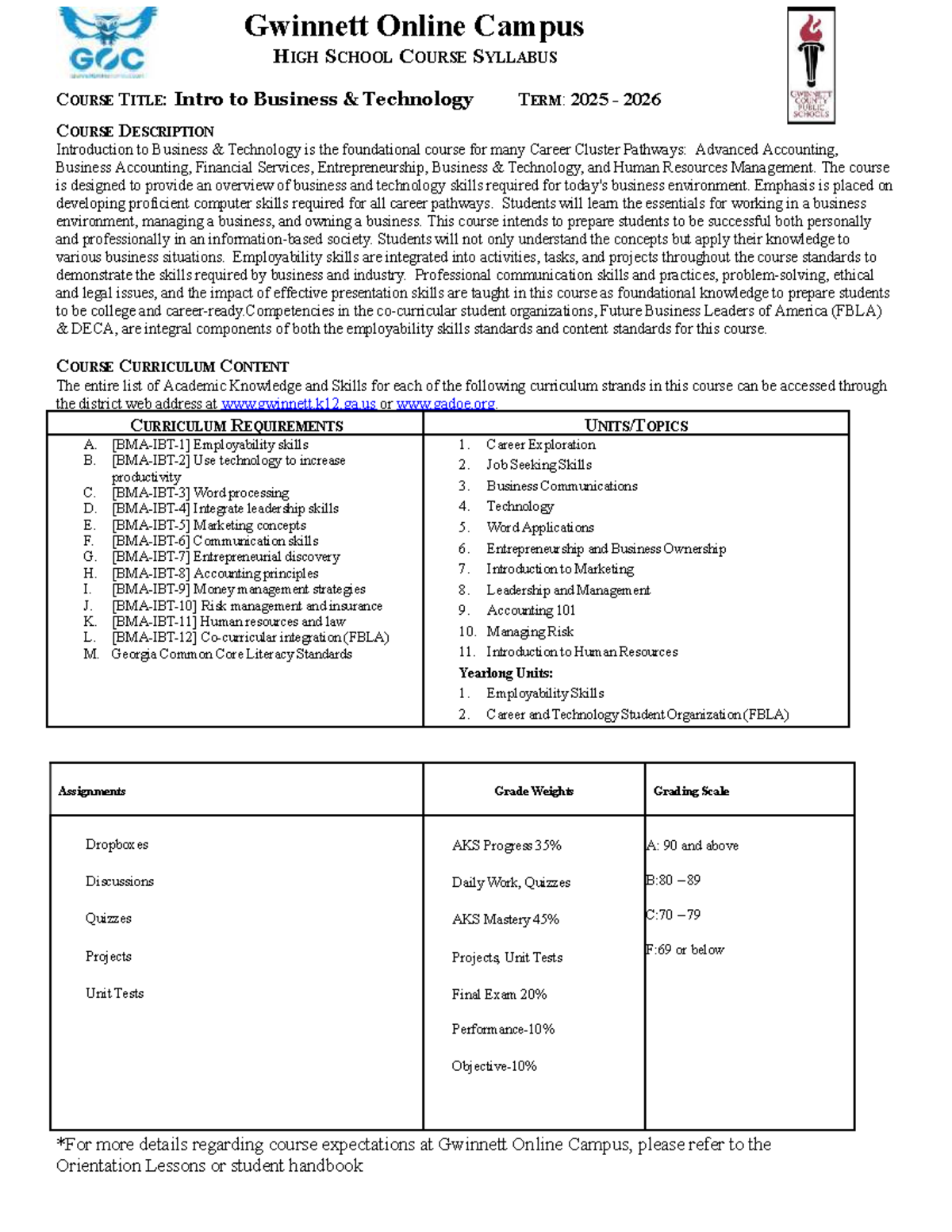 IBT Syllabus: Intro to Business Technology (2025-2026) - Studocu