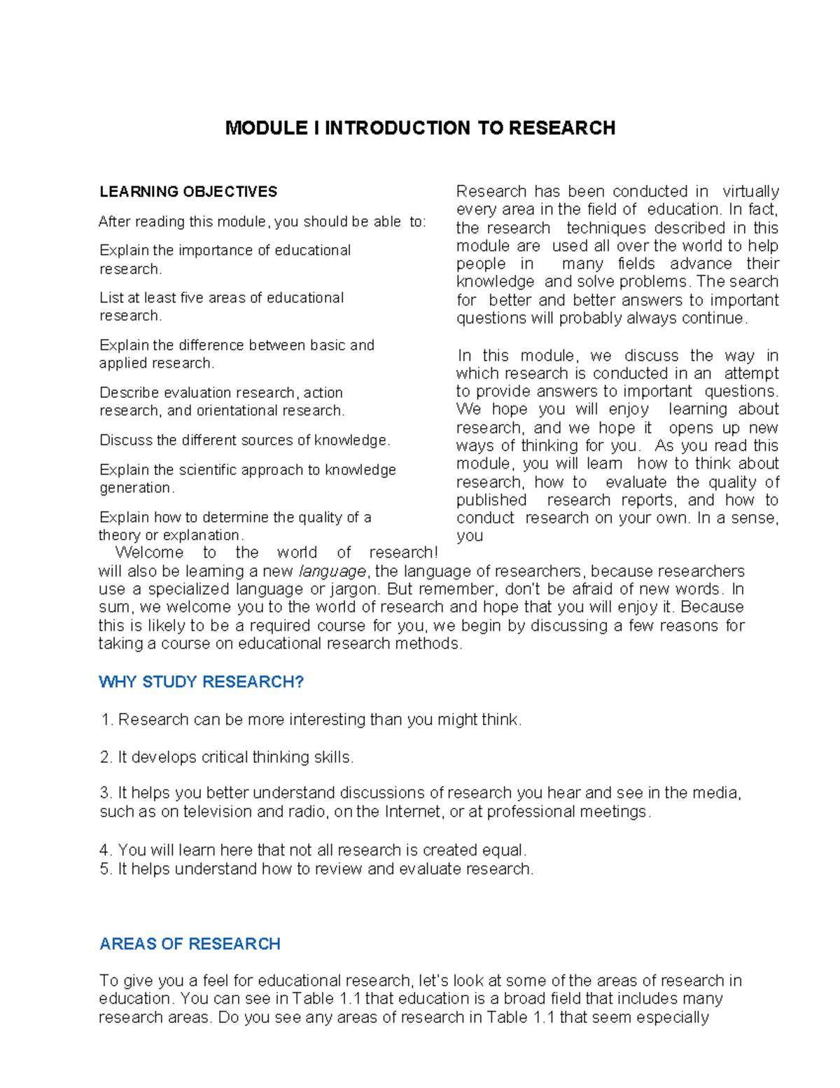 Module I: Introduction to Educational Research Methods - Studocu