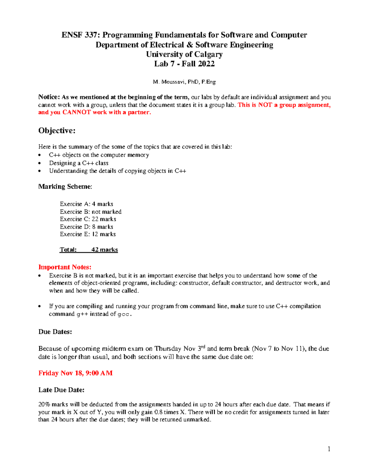 ENSF 337-lab7 - Fall 2022 - ENSF 337: Programming Fundamentals for Software and Computer ...