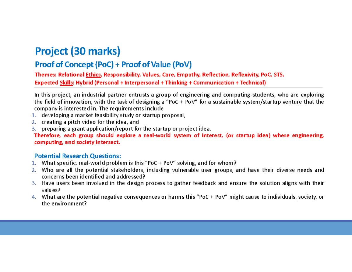 CSI2911 Project: Proof of Concept & Value Portfolio Guidelines - Studocu