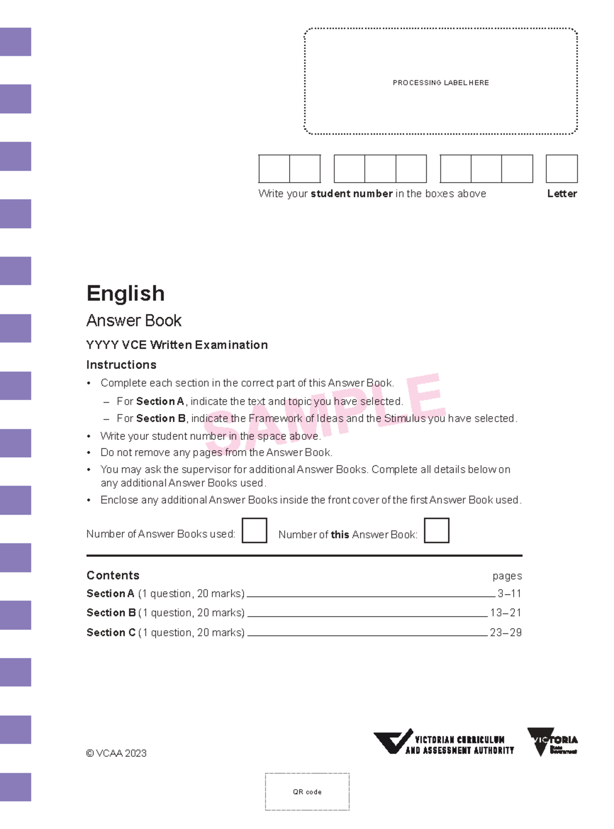 VCE English 2023 Practice Exam Answer Booklet - Studocu