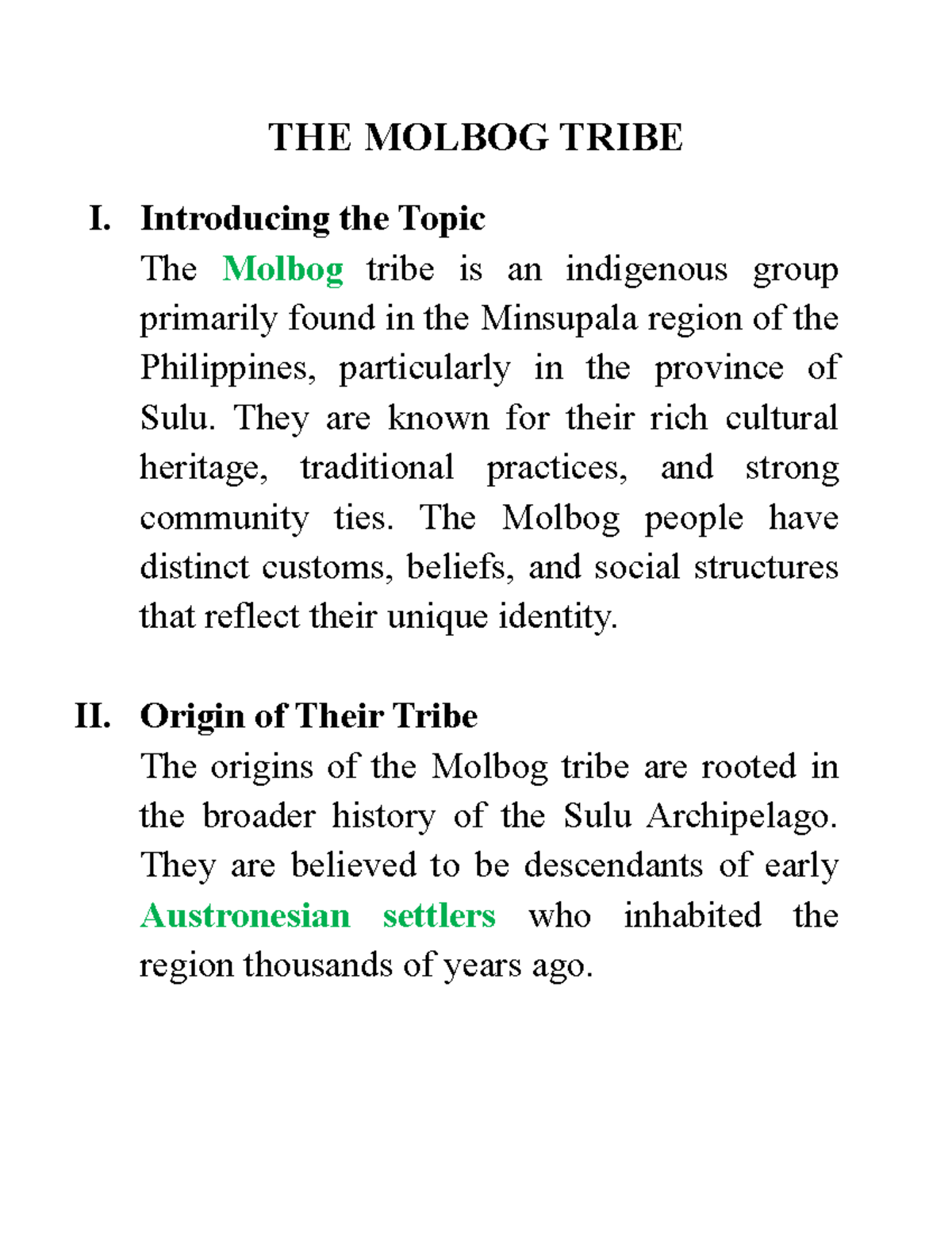 Molbog Tribe Overview: Cultural Heritage and Community Insights - Studocu