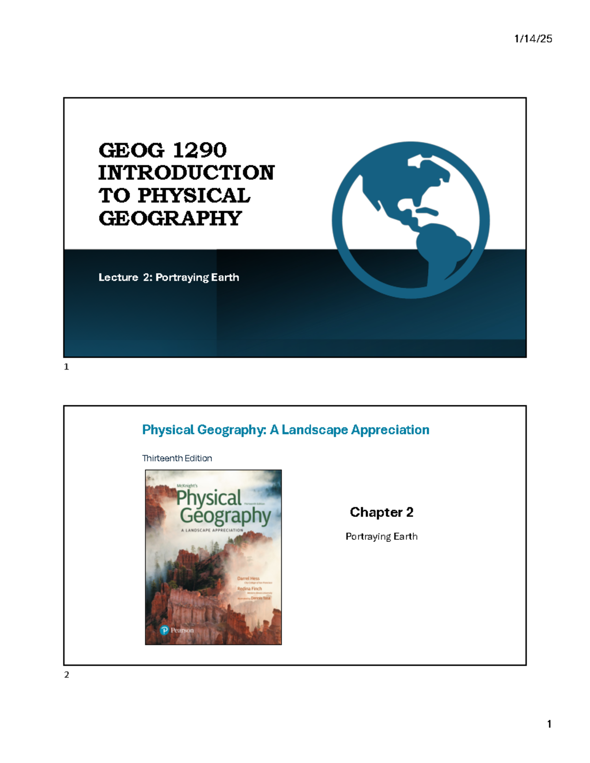Lecture 2 - Portraying Earth - GEOG 1290 INTRODUCTION TO PHYSICAL ...