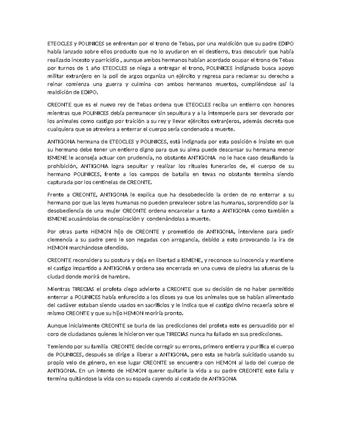 Antigona Resumen - ETEOCLES y POLINICES se enfrentan por el trono de ...