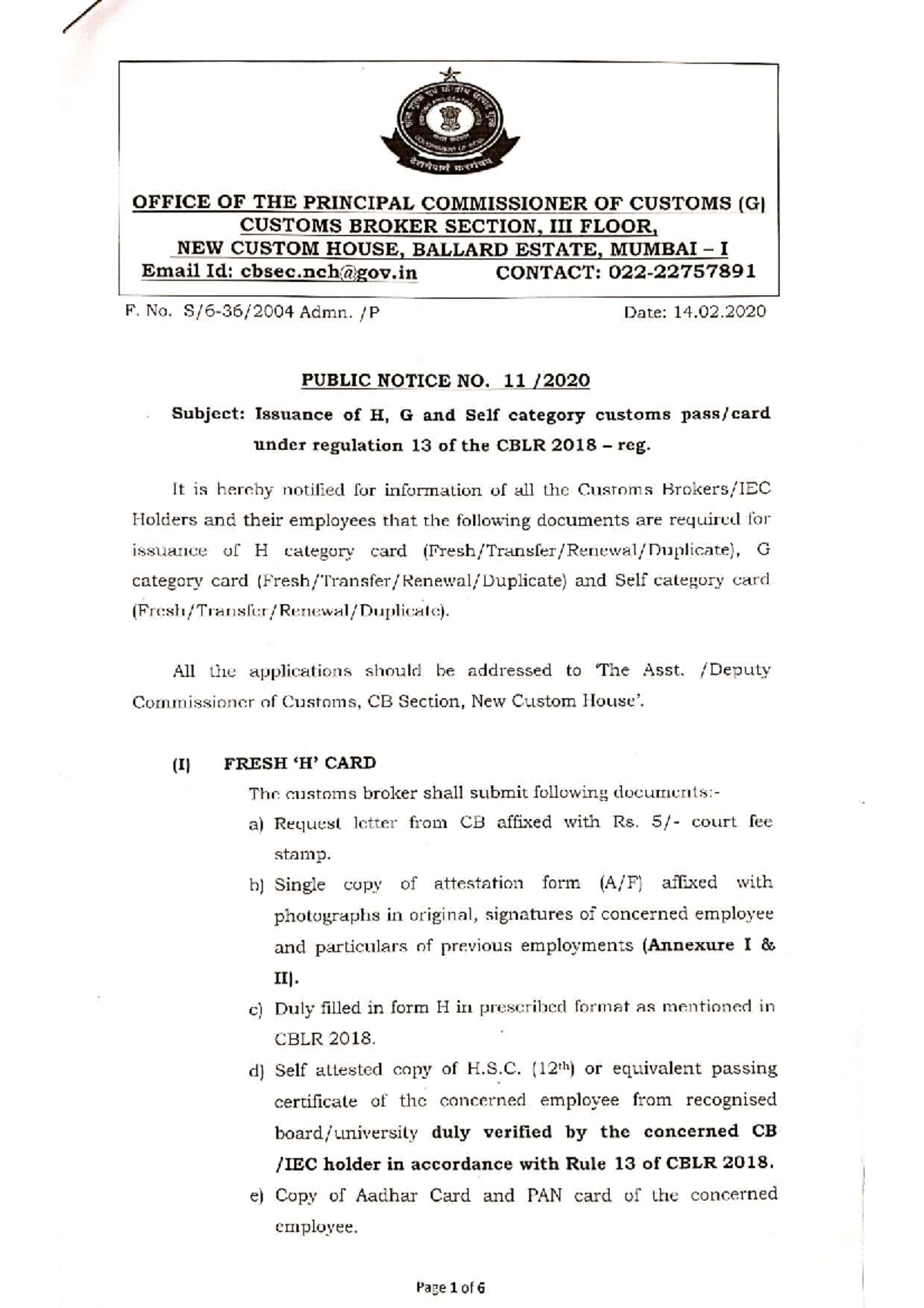 Public Notice No. 11/2020: Issuance of Customs Passes and Requirements ...