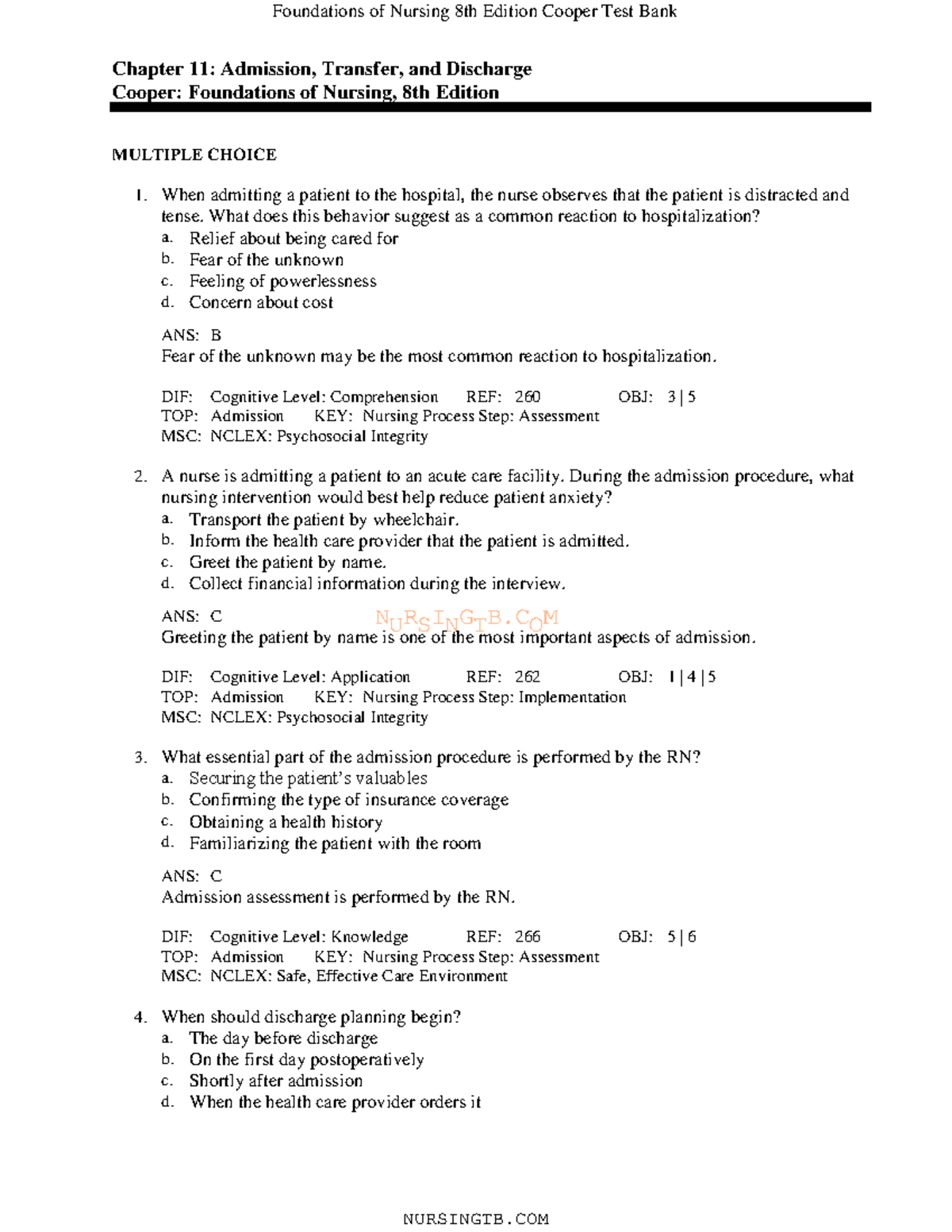 Chapter 11: Admission, Transfer, and Discharge - Nursing Insights - Studocu