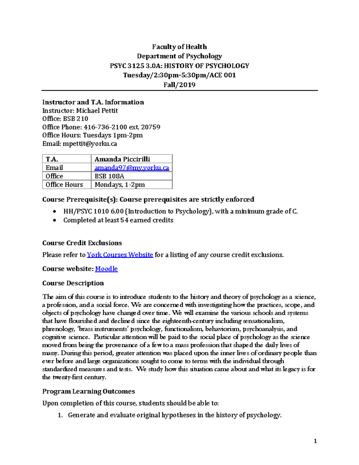 PSYC-3125A F2019 History of Psychology Course Outline and Schedule ...