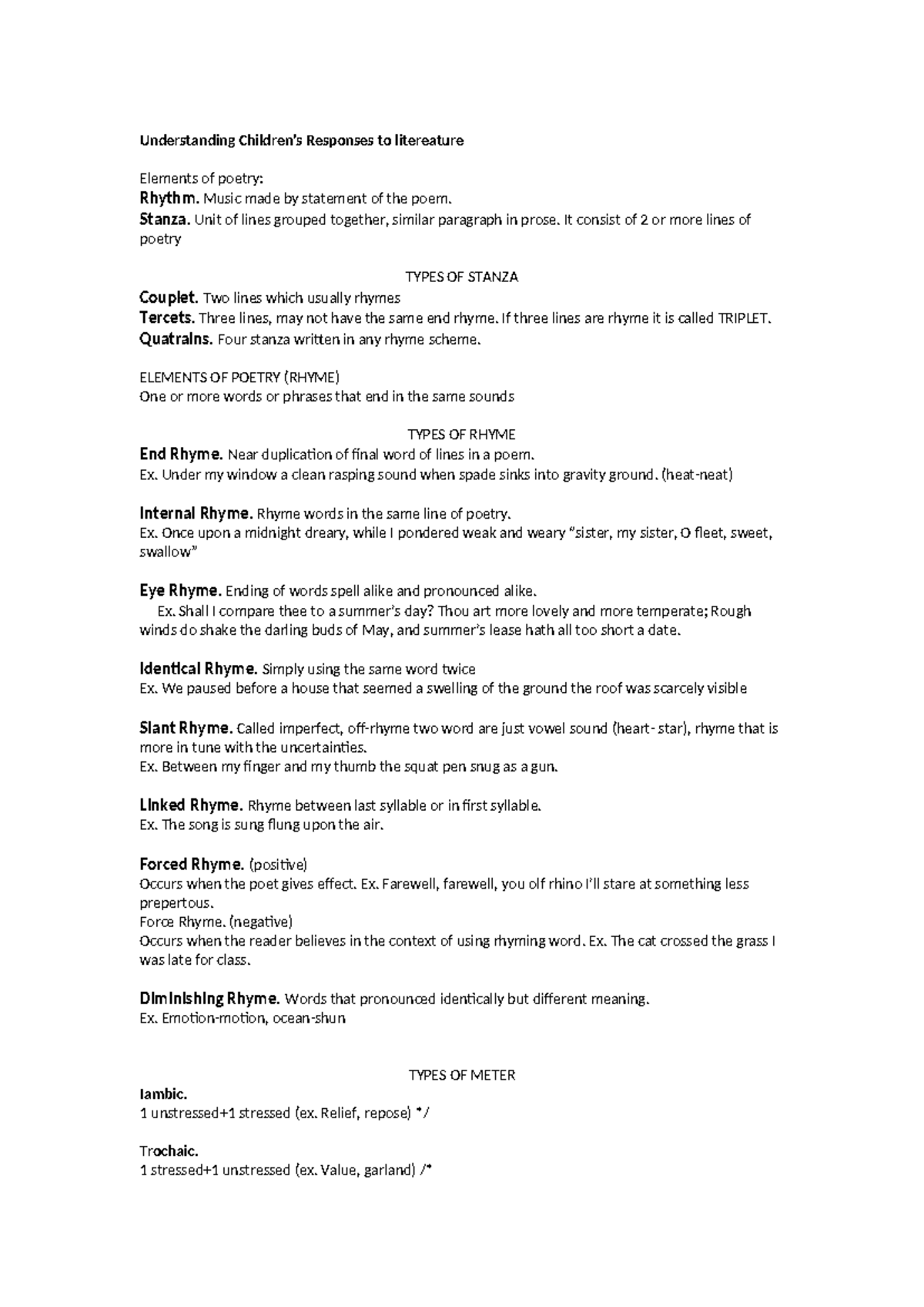 Understanding Children Lit: Elements of Poetry and Rhythm - Studocu