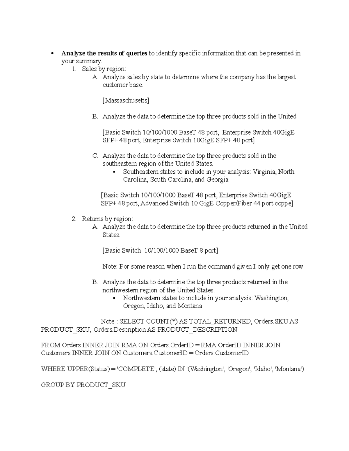 Module 5 major activity - Analyze the results of queries to identify ...